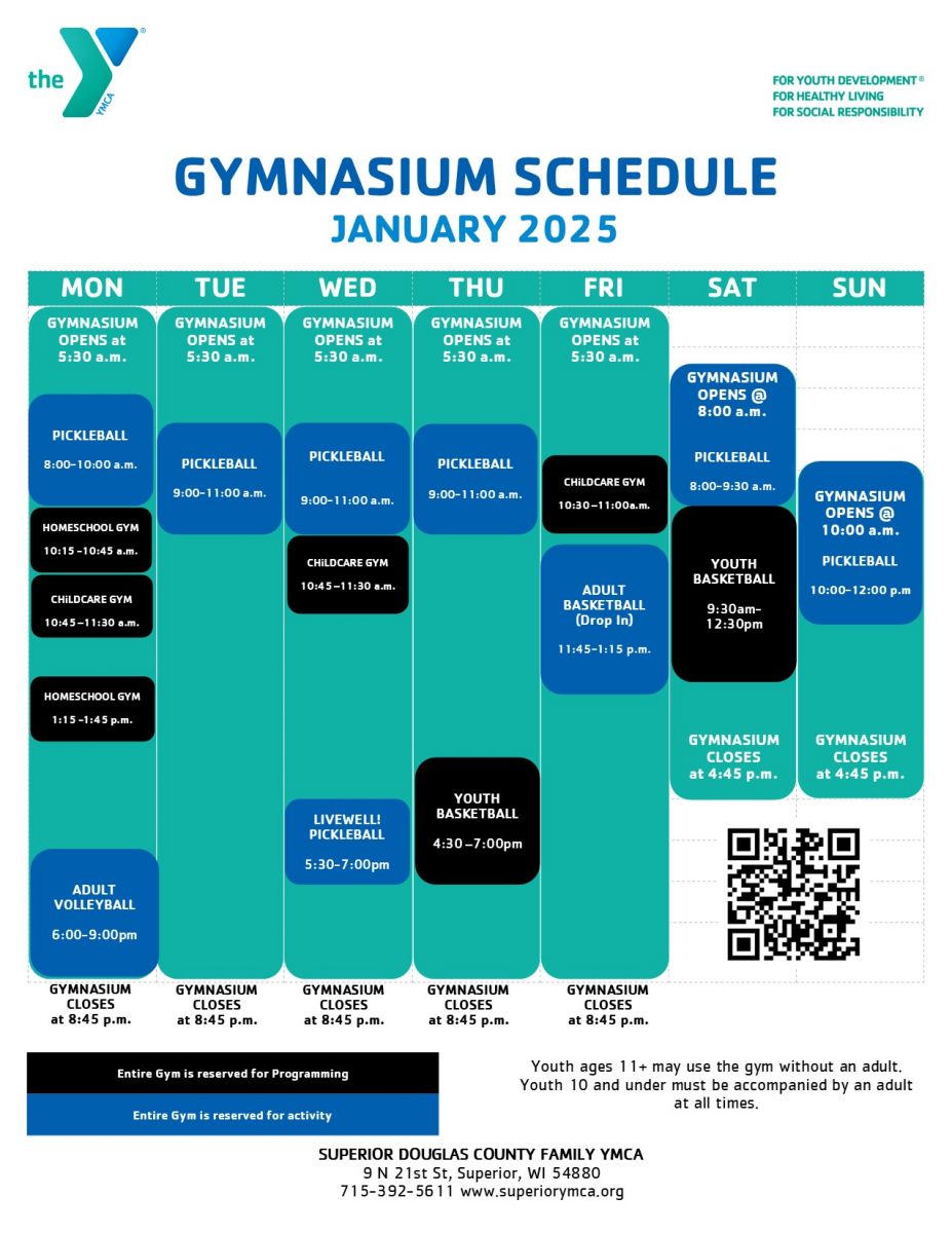 Schedules for the Superior Douglas County Family YMCA
